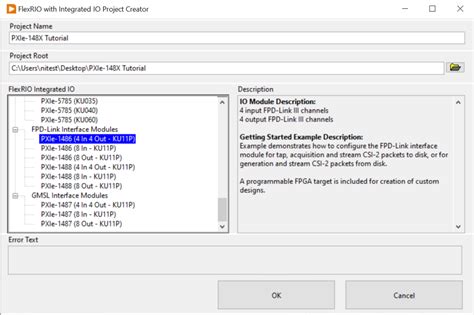 PXIe X Getting Started Example Basic Generation Tutorial NI Automotive Camera Module