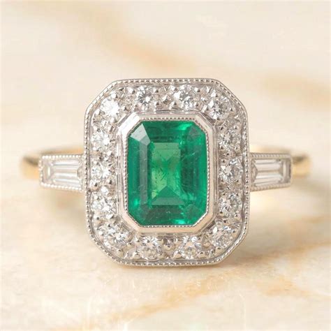 Natural Emerald Octagon Ring 14k Gold Bezel Set Art Deco Engagement