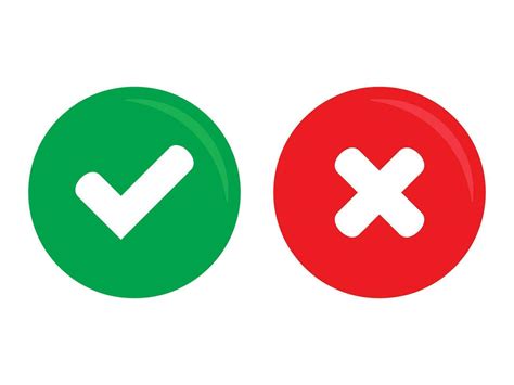 Green Tick And Red Cross Checkmarks In Circle Flat Icons Yes Or No Symbol Approved Or Rejected