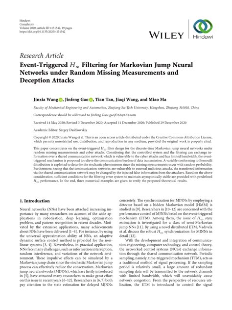 Pdf Event Triggered H ∞ Filtering For Markovian Jump Neural Networks