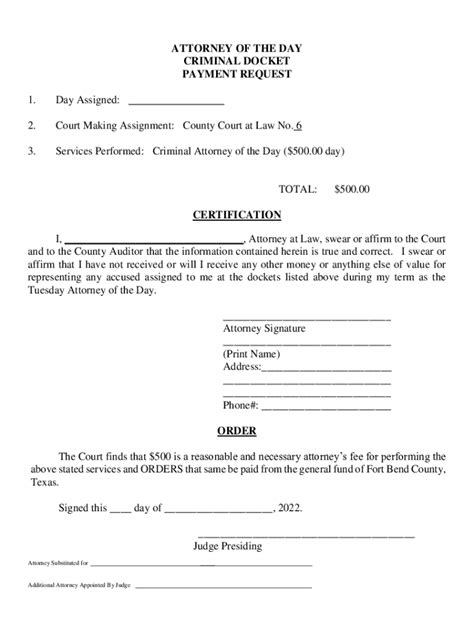 Fillable Online Attorney Of The Day Criminal Docket Payment Request Fax