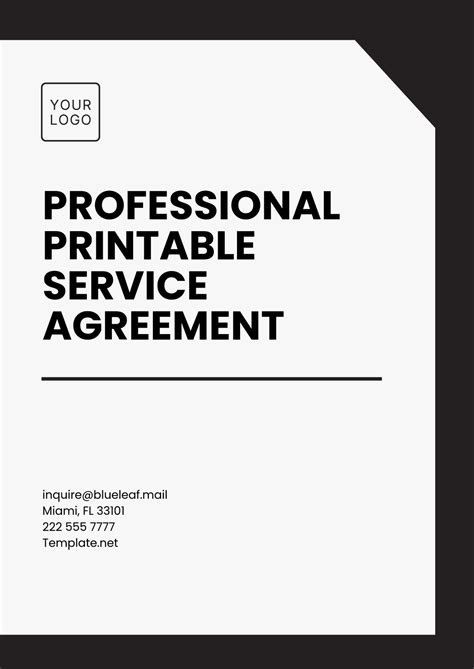 Free Professional Printable Service Agreement Template To Edit Online