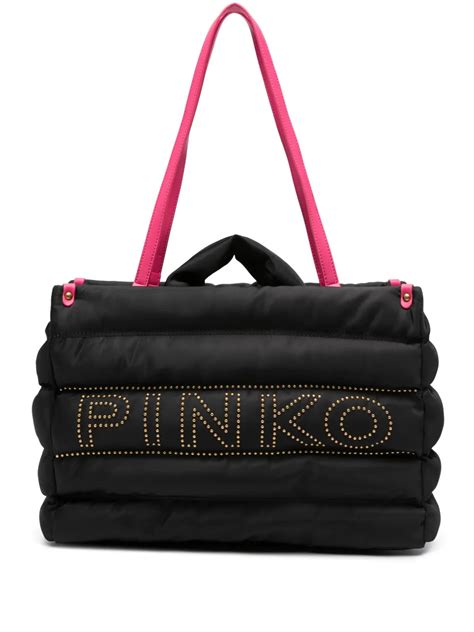Pinko Logo Embellished Quilted Tote Bag Black Farfetch