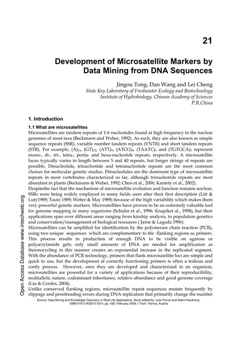 PDF Development Of Microsatellite Markers By Data Mining From DNA Sequences