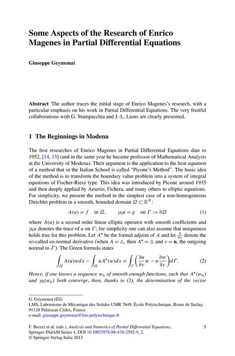 Analysis And Numerics Of Partial Differential Equations Pdf