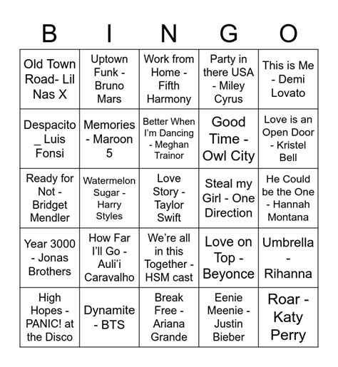 p2c bingo card