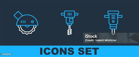 세트 라인 건설 착암기 전기 원형 톱 및 전기 손 콘크리트 믹서 아이콘 벡터 Rotary International에 대한 스톡 벡터 아트 및 기타 이미지 Rotary