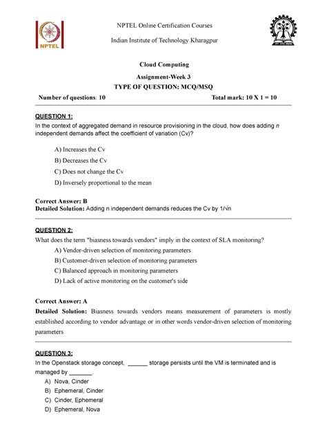 Solution Cc Assign 3 Nptel Indian Institute Of Technology Kharagpur