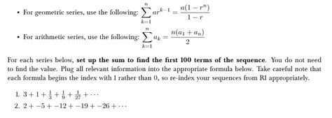 Solved For Geometric Series Use The Following