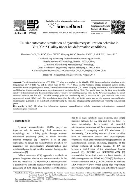 Pdf Cellular Automaton Simulation Of Dynamic Recrystallization