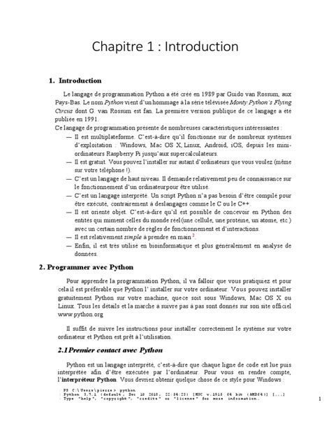 Chapitre 1 Introduction À Python Pdf Python Langage De