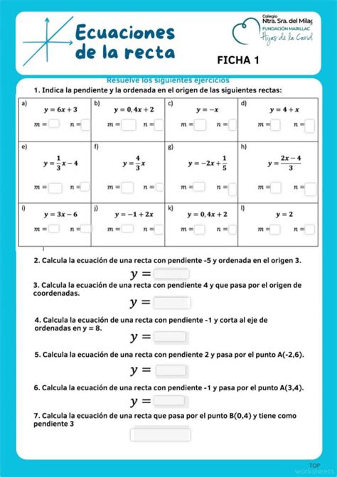 Ecuaciones De La Recta Ficha 1 Ficha Interactiva Topworksheets