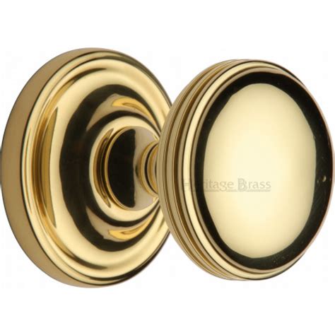 Modern Half Reeded Mortice Door Knobs On Rose In Polished Brass From Cheshire Hardware Door