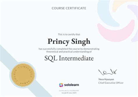 Completed Sql Intermediate Course Princy Singh Posted On The Topic