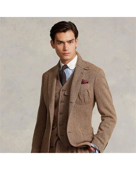 Ralph Lauren Wool Blend Herringbone Suit Jacket In Brown For Men Lyst