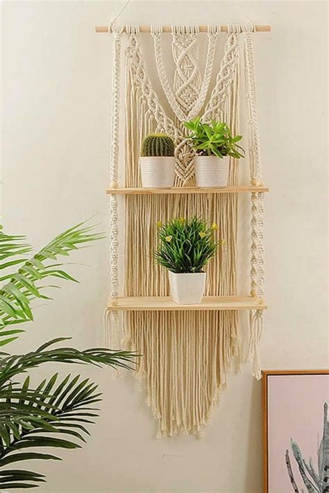 mong macrame wall hanging shelf boho hanging shelves for wall