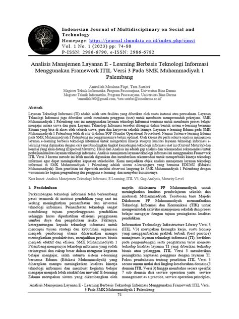 Analisis Manajemen Layanan E Learning Berbasis Teknologi Informasi
