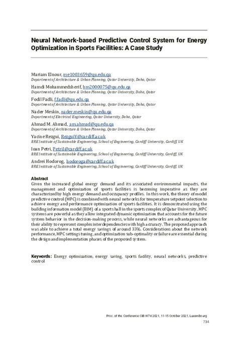 Pdf Neural Network Based Predictive Control System For Energy Optimization In Sports