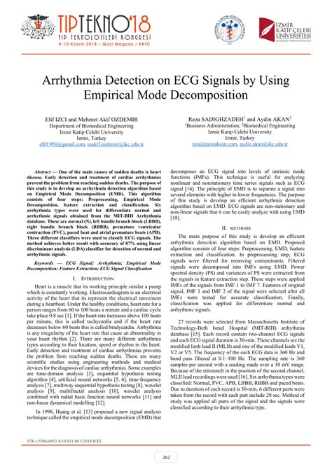 Pdf Arrhythmia Detection On Ecg Signals By Using Empirical Mode