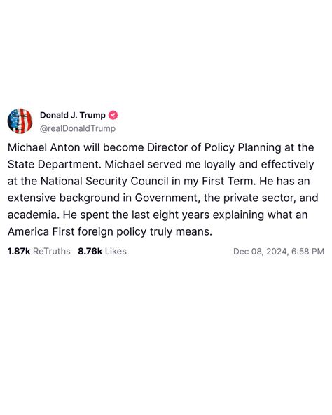 President Elect Donald Trump Michael Anton Will Become Director Of