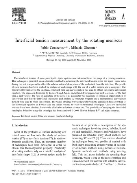 Interfacial Tension Measurement By The Rotating Meniscus Pdf