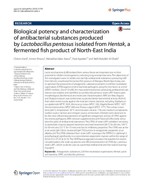 Pdf Biological Potency And Characterization Of Antibacterial Substances Produced By