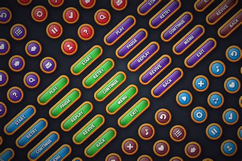 Game Buttons Pack 10 Cartoon Style Buttons Kit For Casual Games 2d