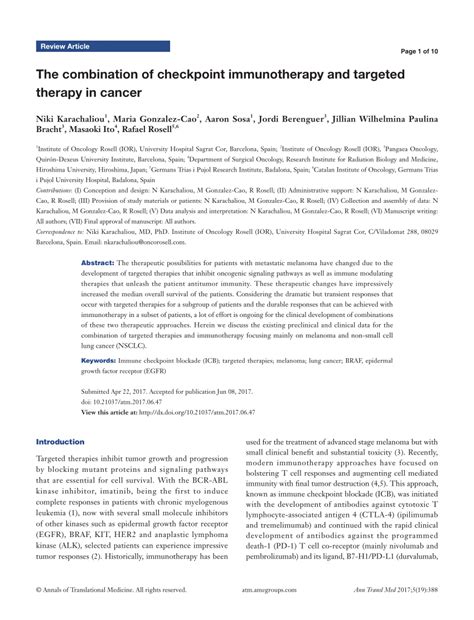 Pdf The Combination Of Checkpoint Immunotherapy And Targeted Therapy In Cancer