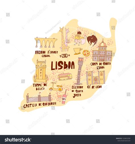 Unique Vector Illustration Lisbon Map Sights Stock Vector Royalty Free