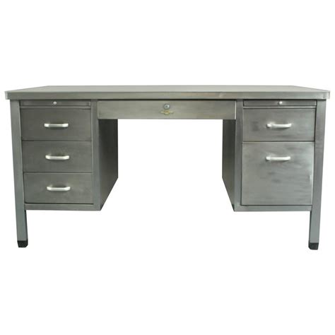 Vintage Industrial British Art Metal Stripped And Polished Steel Desk