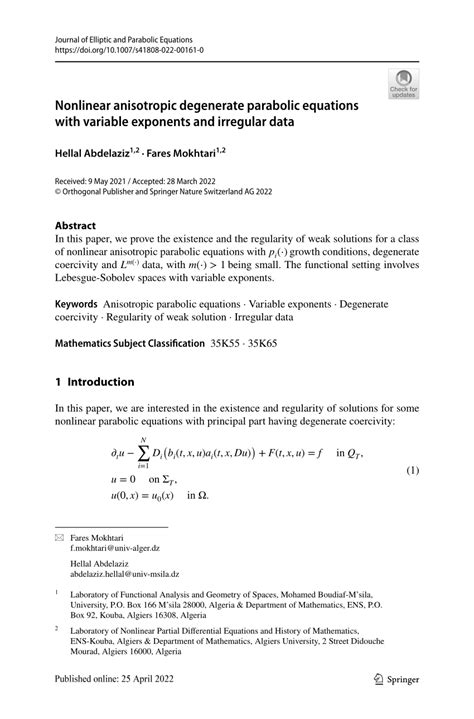 Pdf Nonlinear Anisotropic Degenerate Parabolic Equations With