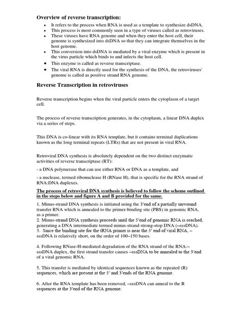 Reverse Transcription Pdf Reverse Transcriptase Sense Molecular Biology