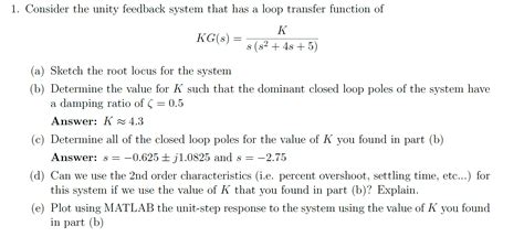 Solved Consider The Unity Feedback System That Has A Loop Chegg