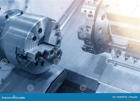 The CNC Lathe Machine In The Light Blue Scene Stock Photo Image Of Light Milling 110382978
