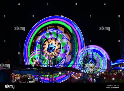 Colorful Overlapped Lighting On Spinning Ferris Wheel Sekaten Cultural