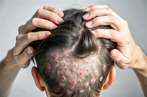 Psoriasis Patches On Scalp Patient Combing Through Hair Gently