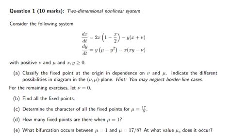Solved Question Marks Two Dimensional Nonlinear Chegg