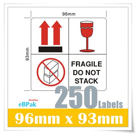 250 Fragile DO NOT STACK Glossy Warning Sticker 96x93mm SELF ADHESIVE LABEL EBay