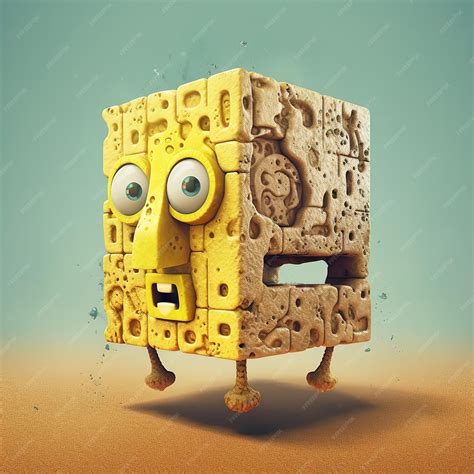 Premium Photo A Drawing Of A Square Spongebob With A Face And A Hole