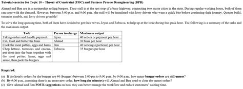 Solved Tutorial Exercise For Topic 10 Theory Of Constraint