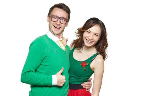 Nerd Couple Showing Thumbs Up Stock Image Image Of Caucasian Comic
