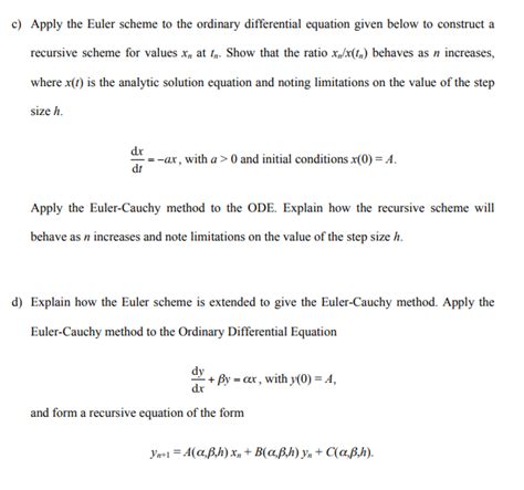 solved c apply the euler scheme to the ordinary