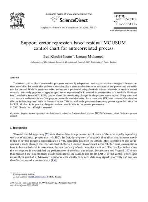 Pdf Support Vector Regression Based Residual Mcusum Control Chart For Autocorrelated Process