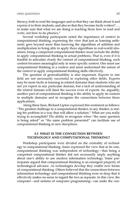5 Open Questions Report Of A Workshop On The Scope And Nature Of Computational Thinking The