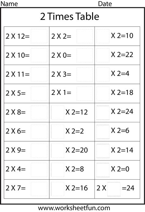 Dodging Table 2 To 12 Free Printable