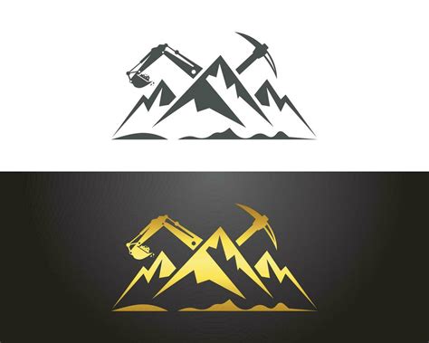 Montaña Minería Industria Con Excavador Logo Diseño Vector Modelo