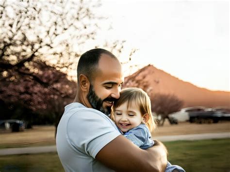 Father Hugs His Daughter With Love Outdoors Premium Ai Generated Image