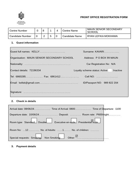 2024 Bsse Front Office Registration Form Paper 3 Pdf