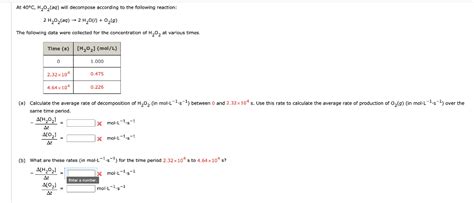 Solved At 40°c H2o2 Aq Will Decompose According To The