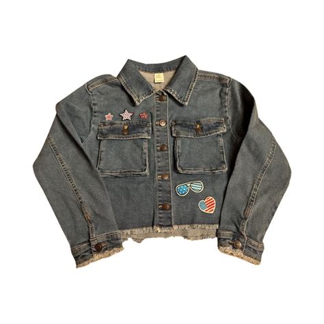 Evsie Jackets And Coats Evsie Girls Stars Stripes Frayed Denim Jacket Size Medium Poshmark